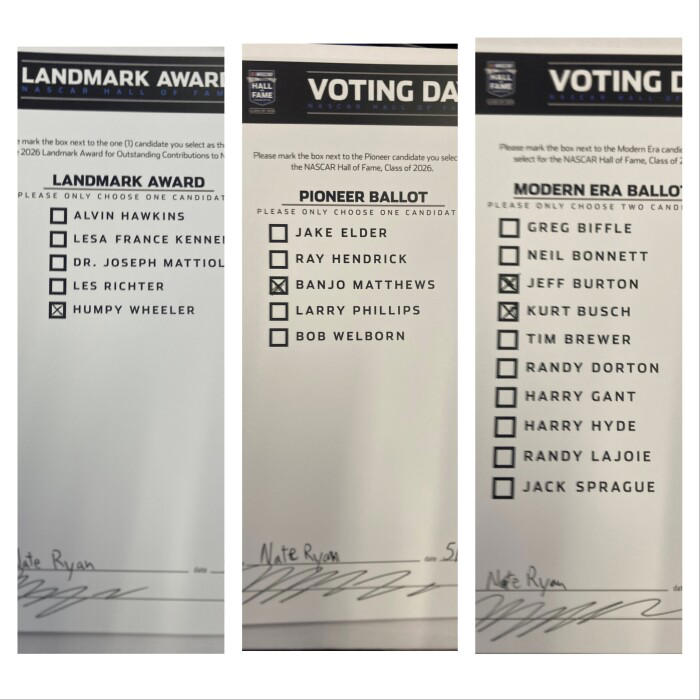 NBC Sports Digital's ballots for the 2026 NASCAR Hall of Fame