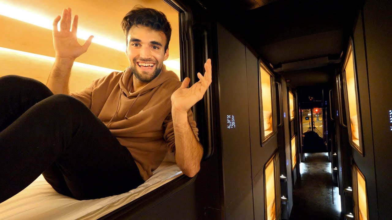 I Stayed in a Capsule Hotel Bus! 🚍