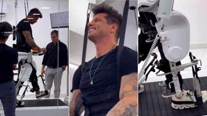 Fernando Fernandes caminha com ajuda de equipamento, 14 anos após ...