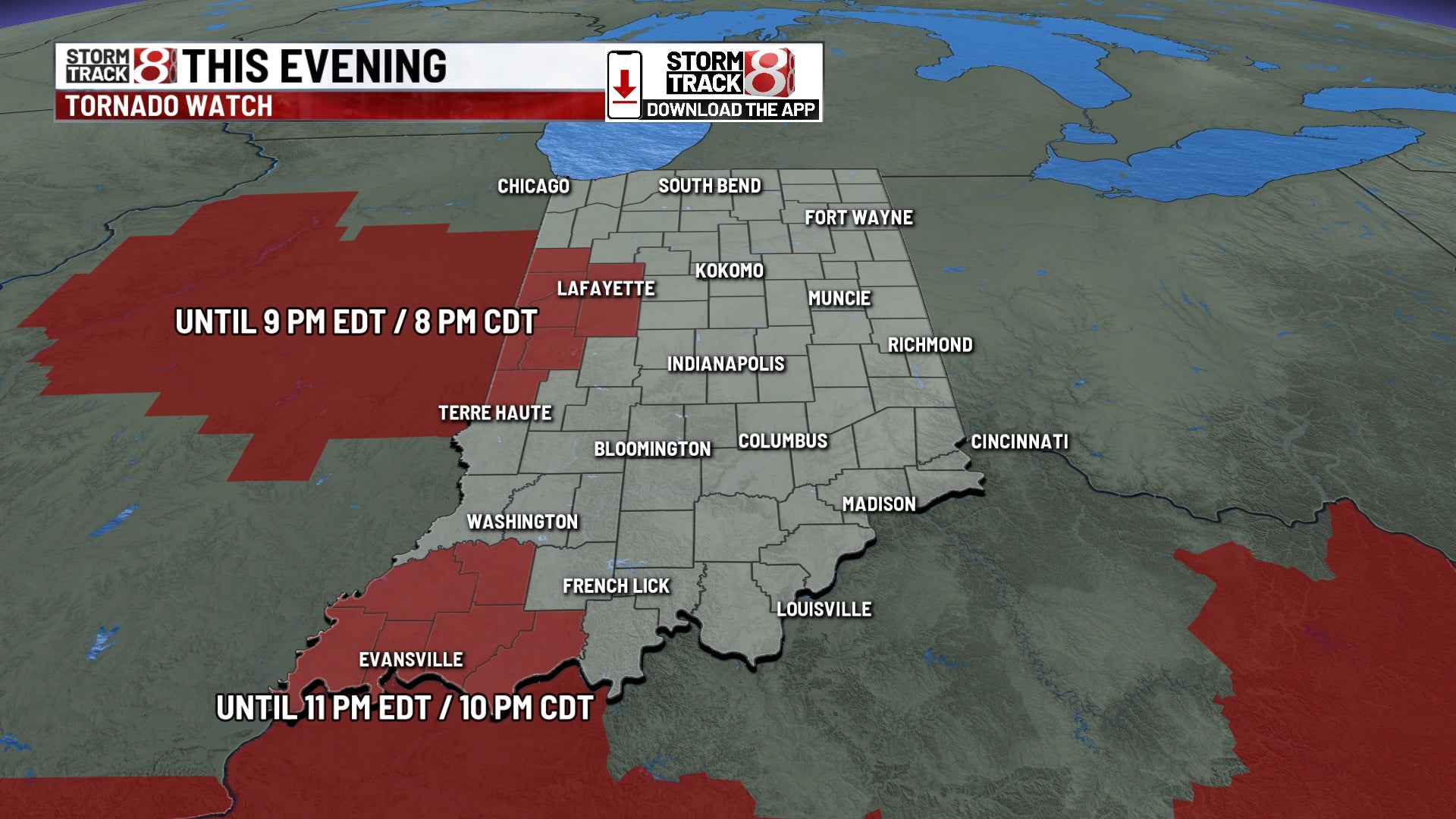 Indiana under 2 tornado watches