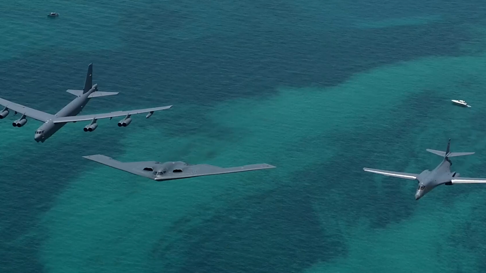 US Air Force showcases airpower with tri-bomber/fighter formation over ...