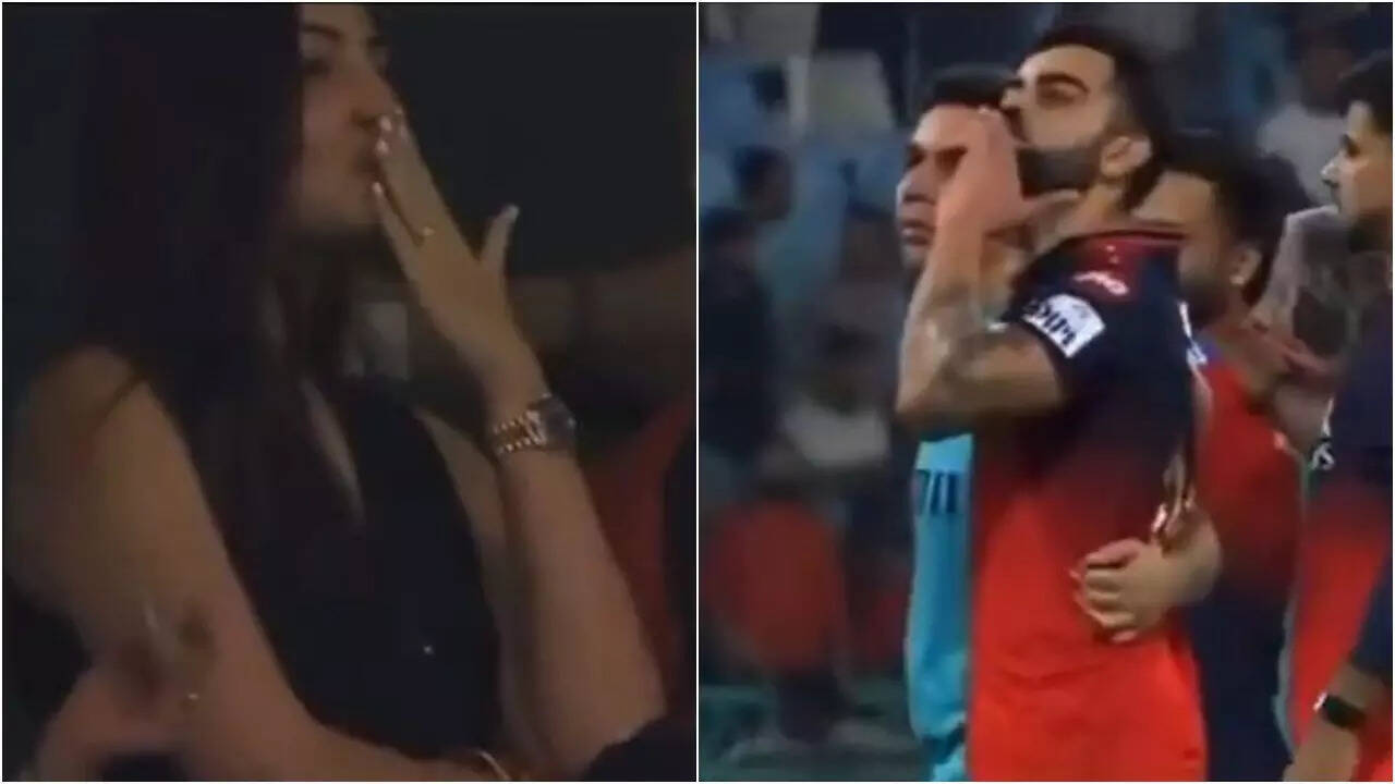 Anushka Sharma blows a kiss to Virat Kohli after RCB’s win; couple’s ...