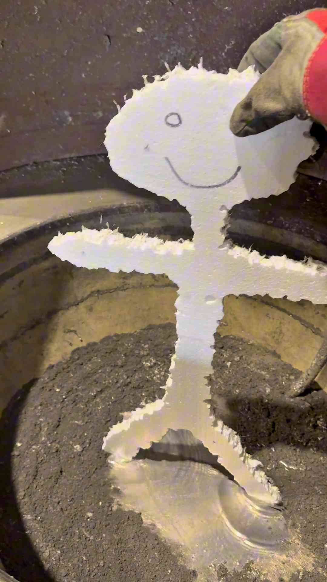 Molten Metal Melting Polystyrene to Create and Destroy a Stickman