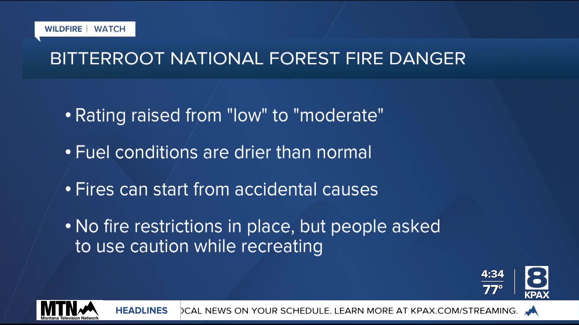 Fire danger level raised to 'moderate' on Bitterroot National Forest