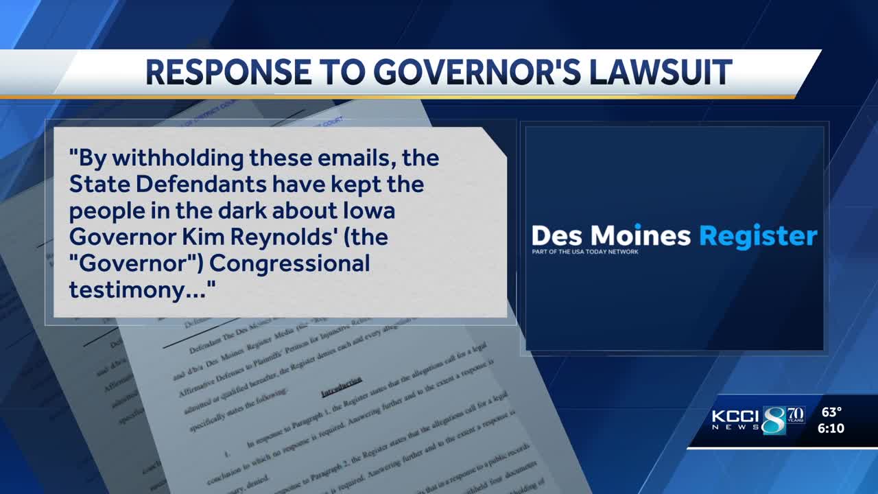 Des Moines Register counter-sues Gov. Kim Reynolds over withholding emails