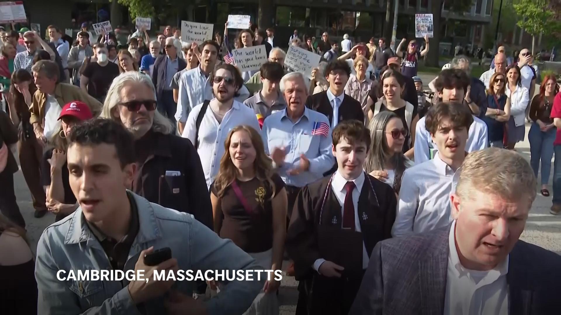 Harvard students rally against Trump's attacks on the university
