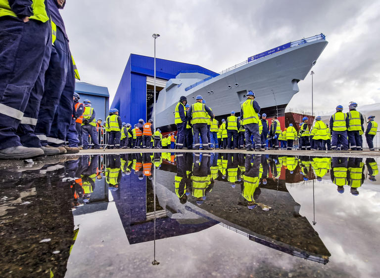 Watch as HMS Venturer emerges from the Rosyth workshop for the first time