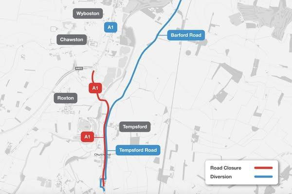 Drivers warned of A1 road closure near Biggleswade and Sandy this weekend