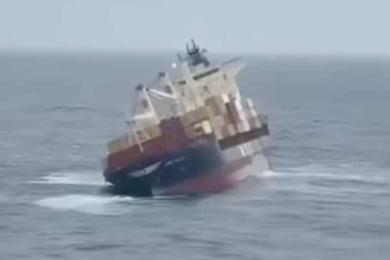 Watch: Cargo ship leaks hazardous material into sea after sinking off ...