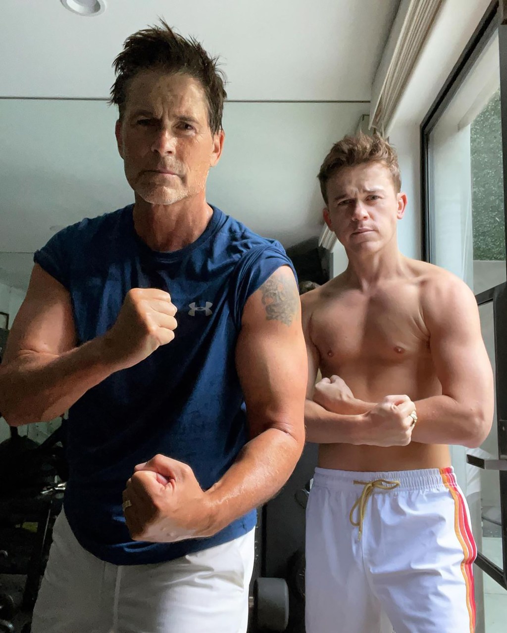 Rob Lowe, 61, and son John, 29, show off matching muscles in shirtless ...