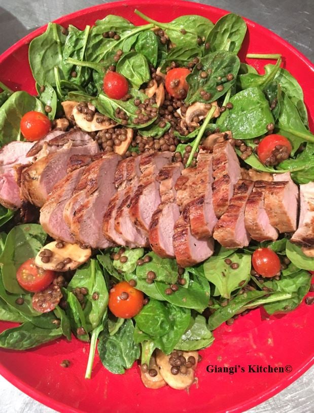 Lentil salad with pork tenderloin