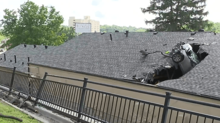 WATCH: Second car in 3 months crashes into roof of Missouri veterans hall