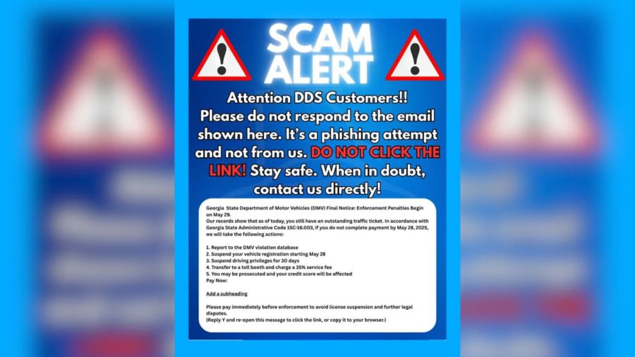 GA Dept. of Driver Services warning about new text scam