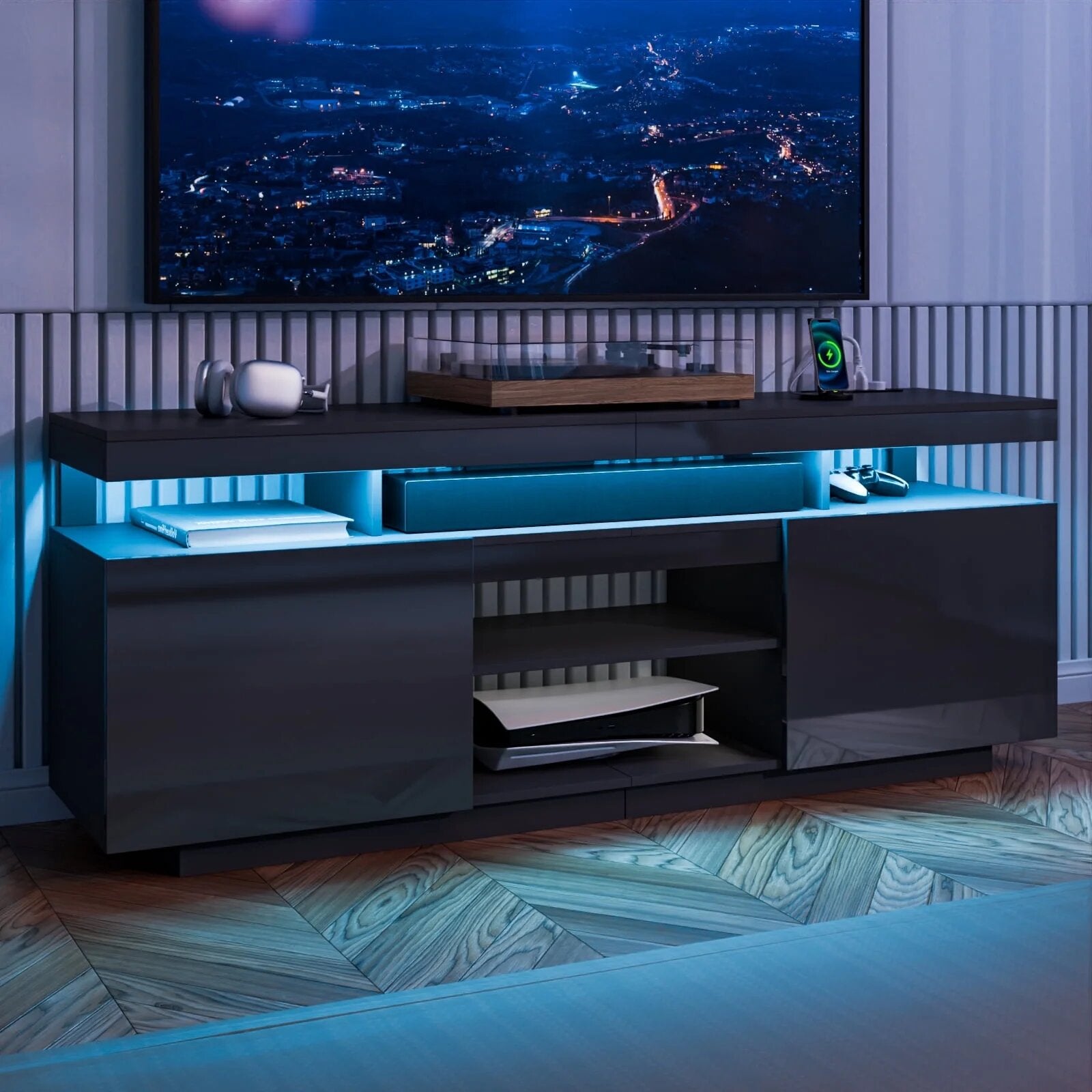 Get a great deal on a top-of-the-line TV stand with LED lighting