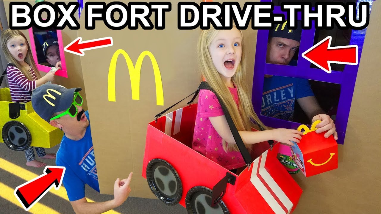 Box Fort McDonald's Drive Thru! (Gone Wrong) Driving Cardboard Box Cars