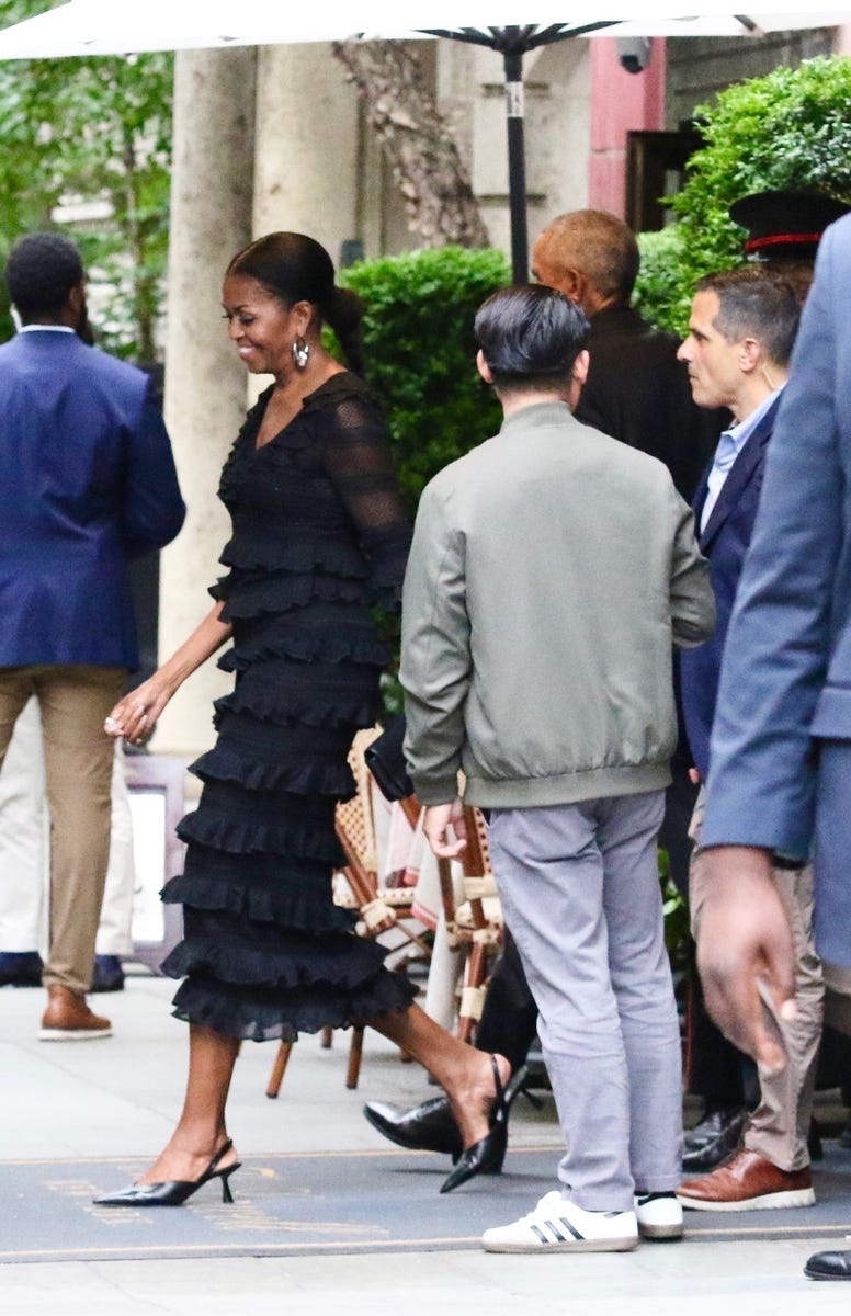 Michelle Obama Slips Into a Sheer Tiered Dress for Date Night With Barack