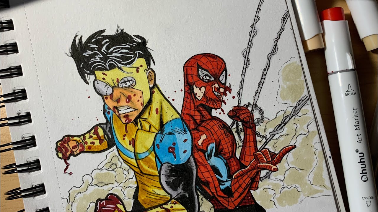 Drawing Invincible & Spider-Man!!! Ohuhu Markers Sketchbook Session!