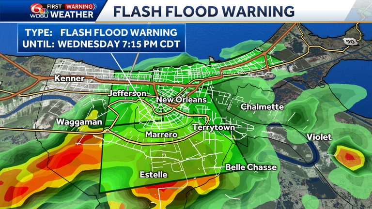 Flash Flood Warning issued for New Orleans during evening commute