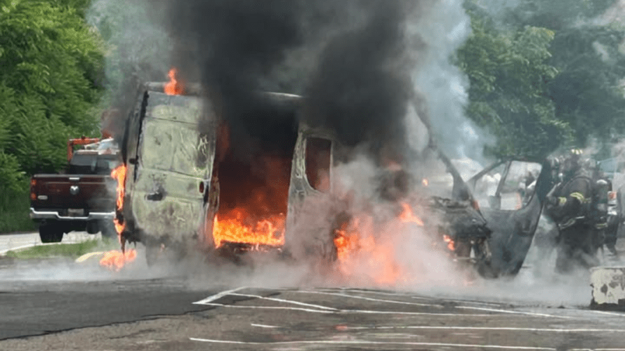 PHOTOS: USPS van catches fire at Morgantown Motel
