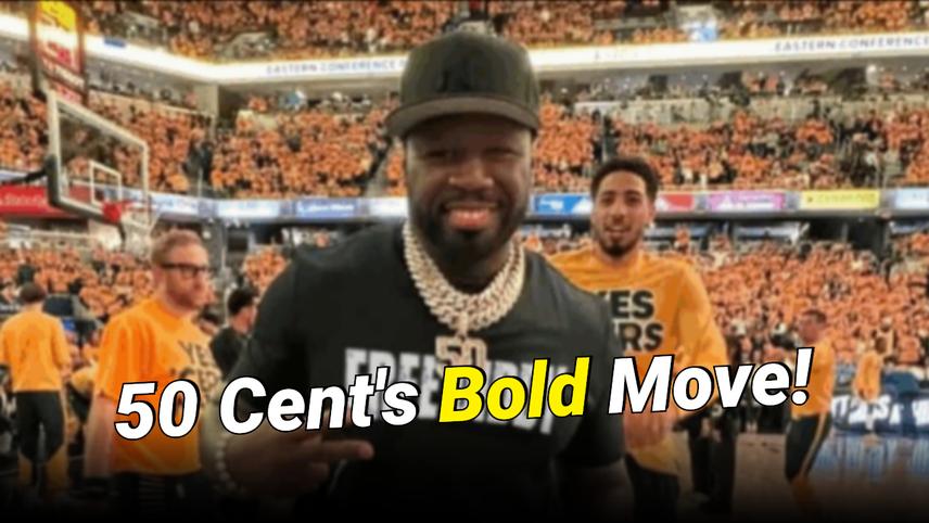 50 Cent wears “Free Diddy” shirt during Knicks playoff game