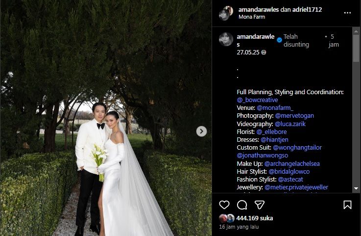 Selamat! Amanda Rawles dan Adriel Susanteo Resmi Menikah di Australia