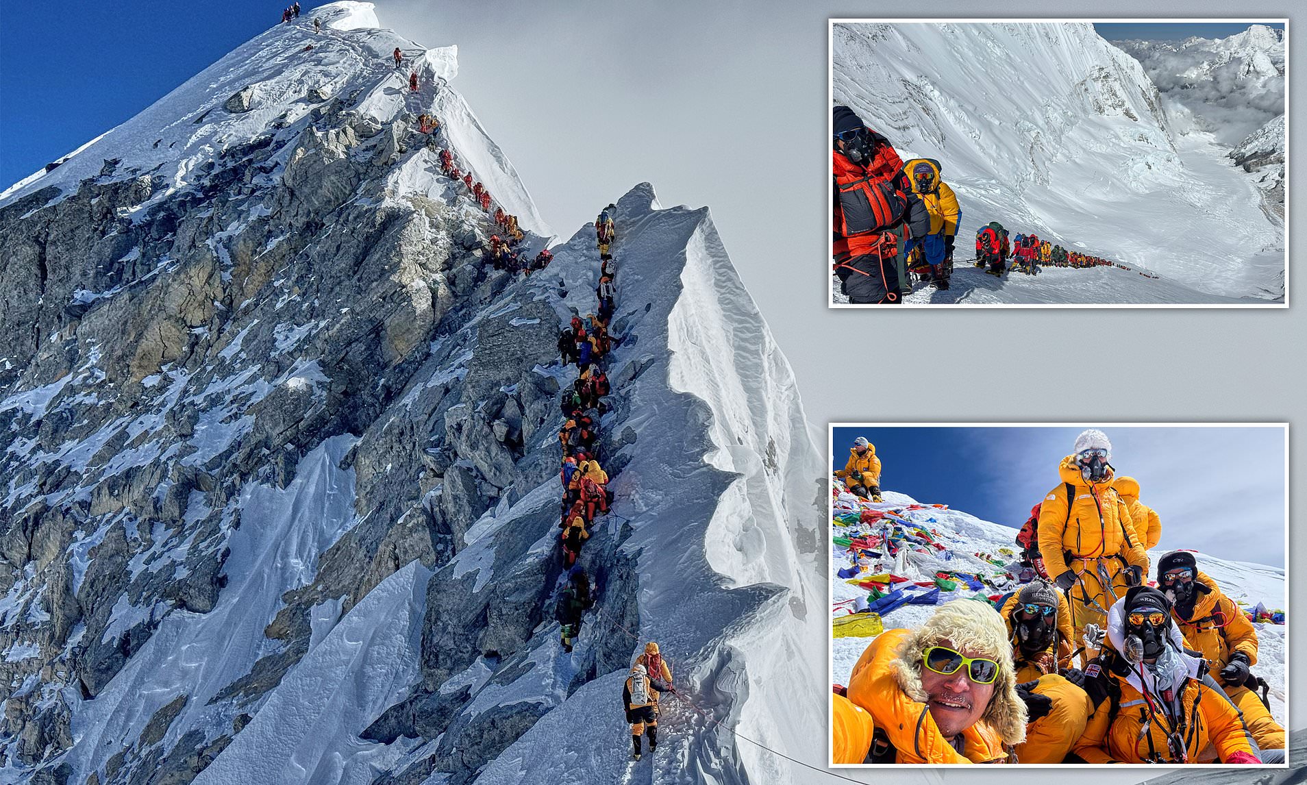 The queue at the top of the world: Dozens of climbers wait to reach the ...