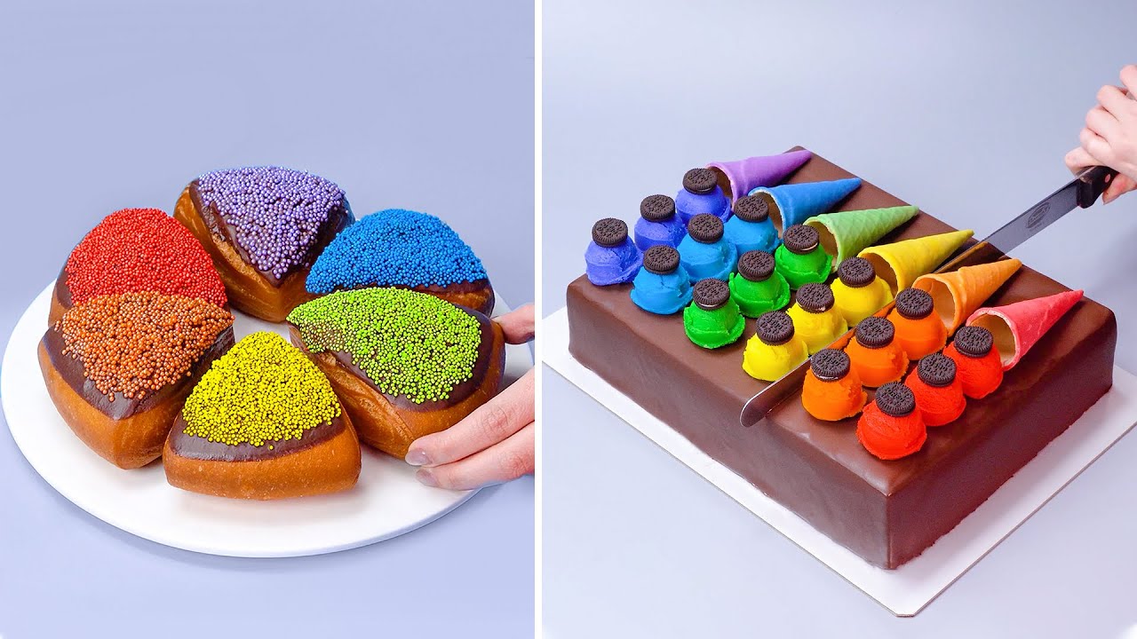 How to Make Satisfying Rainbow Donuts & Ice Cream Cone Cake 🌈 | DIY Chocolate Dessert Tutorial 🍫