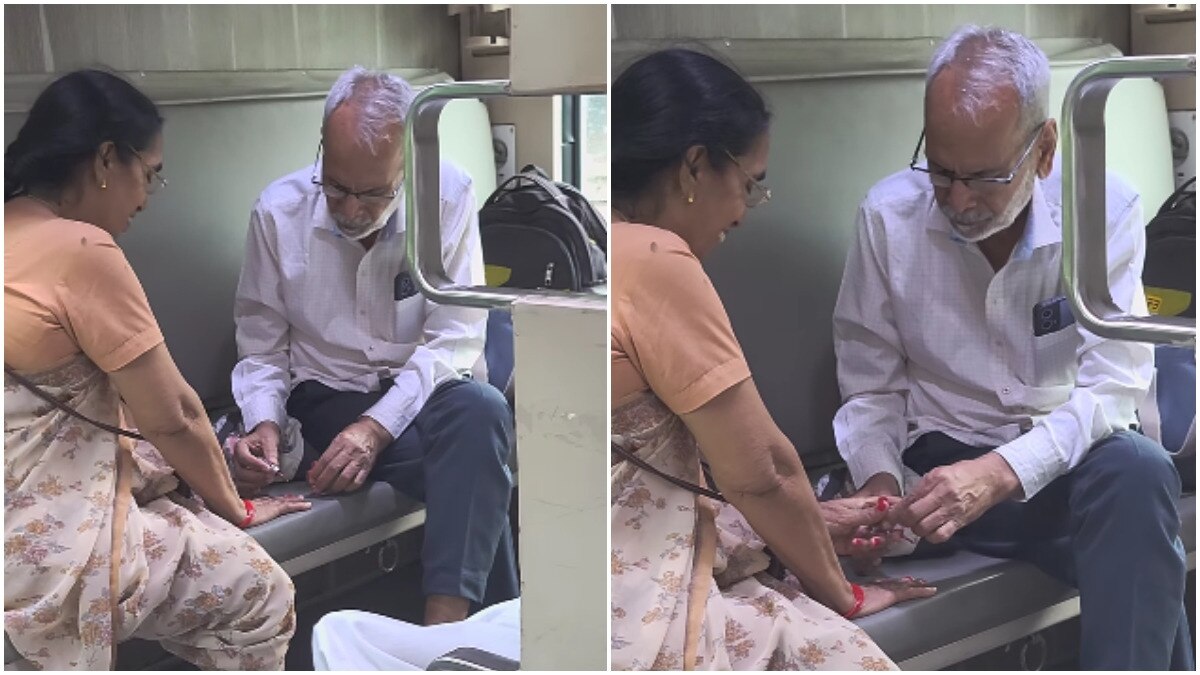 Elderly man paints wife's nails on train. Viral video sparks hope for ...