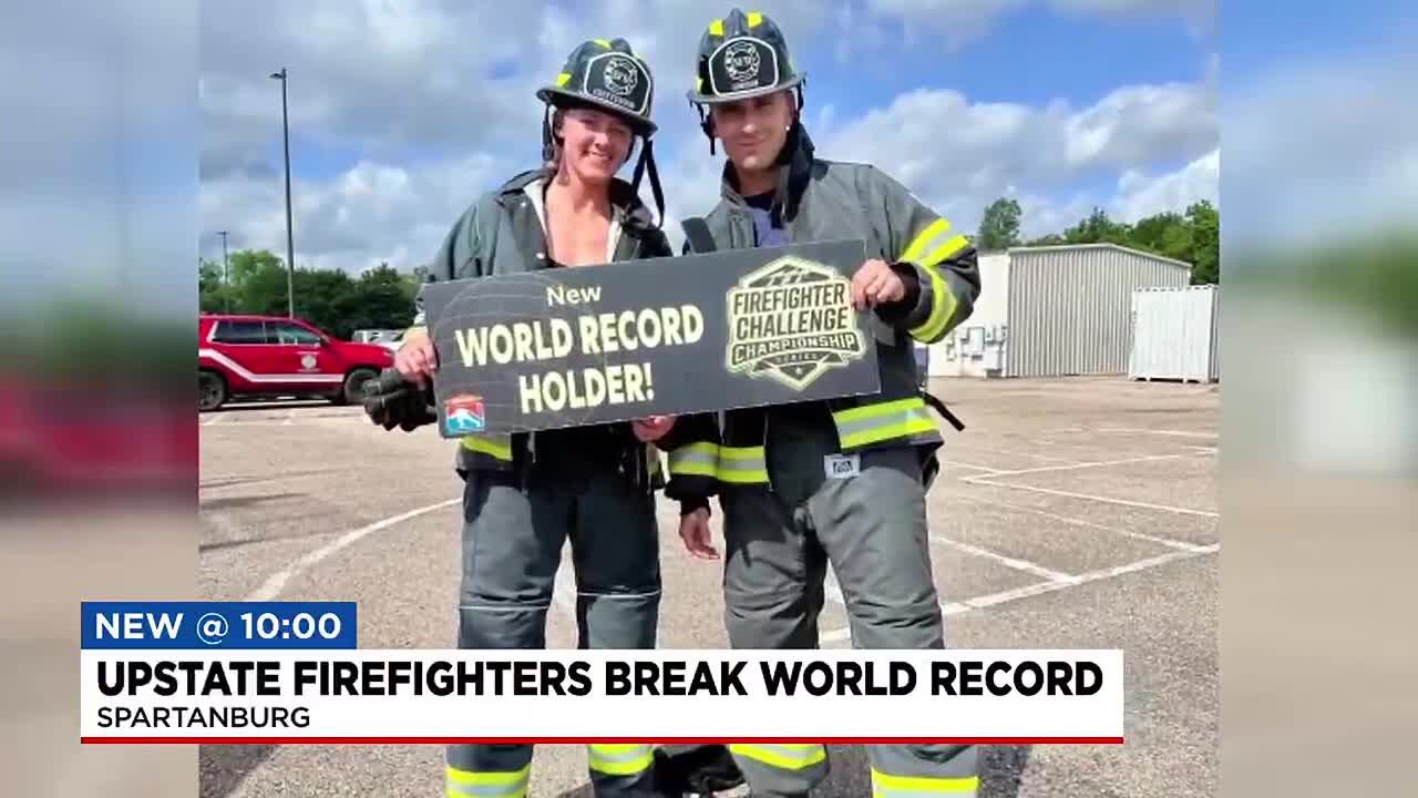 Upstate firefighters break world record in firefighting competition