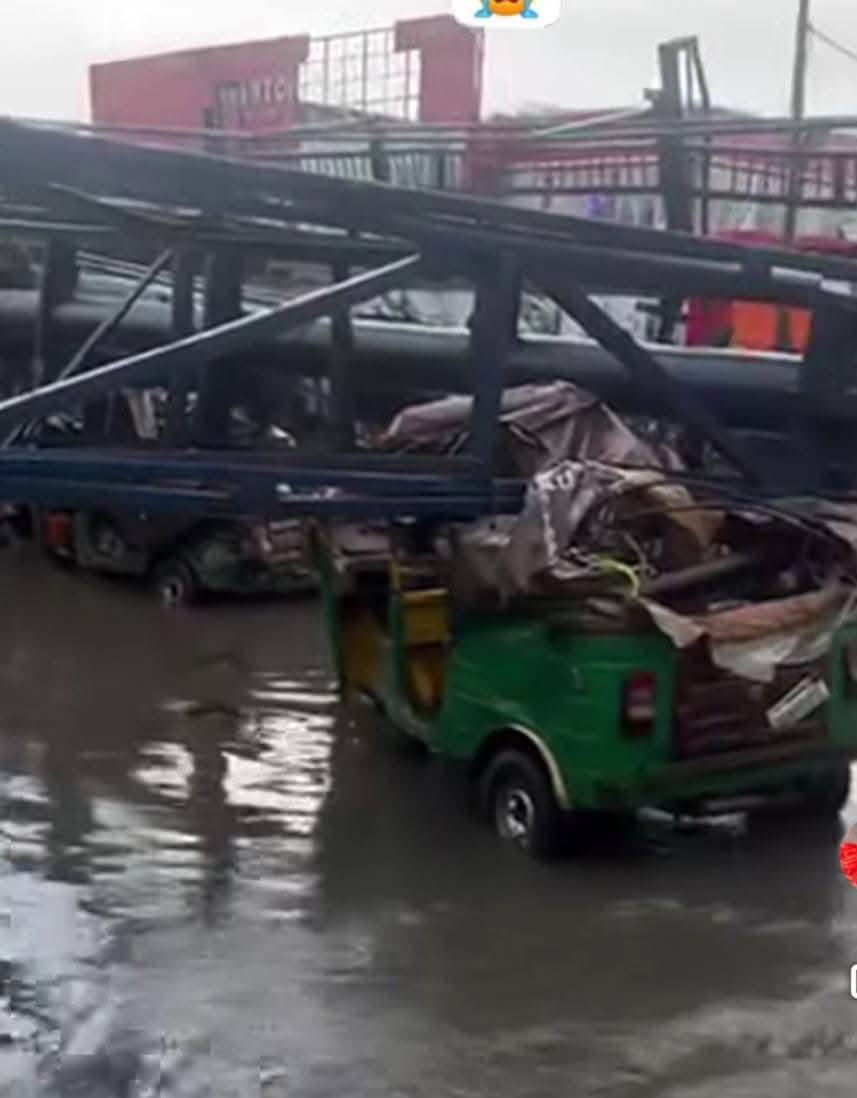 VIDEO: Billboard collapse crushes tricycles, injures Passengers In Abia