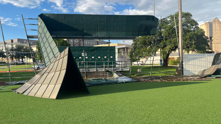 LOOK: University of Texas baseball field takes damage from storm ...