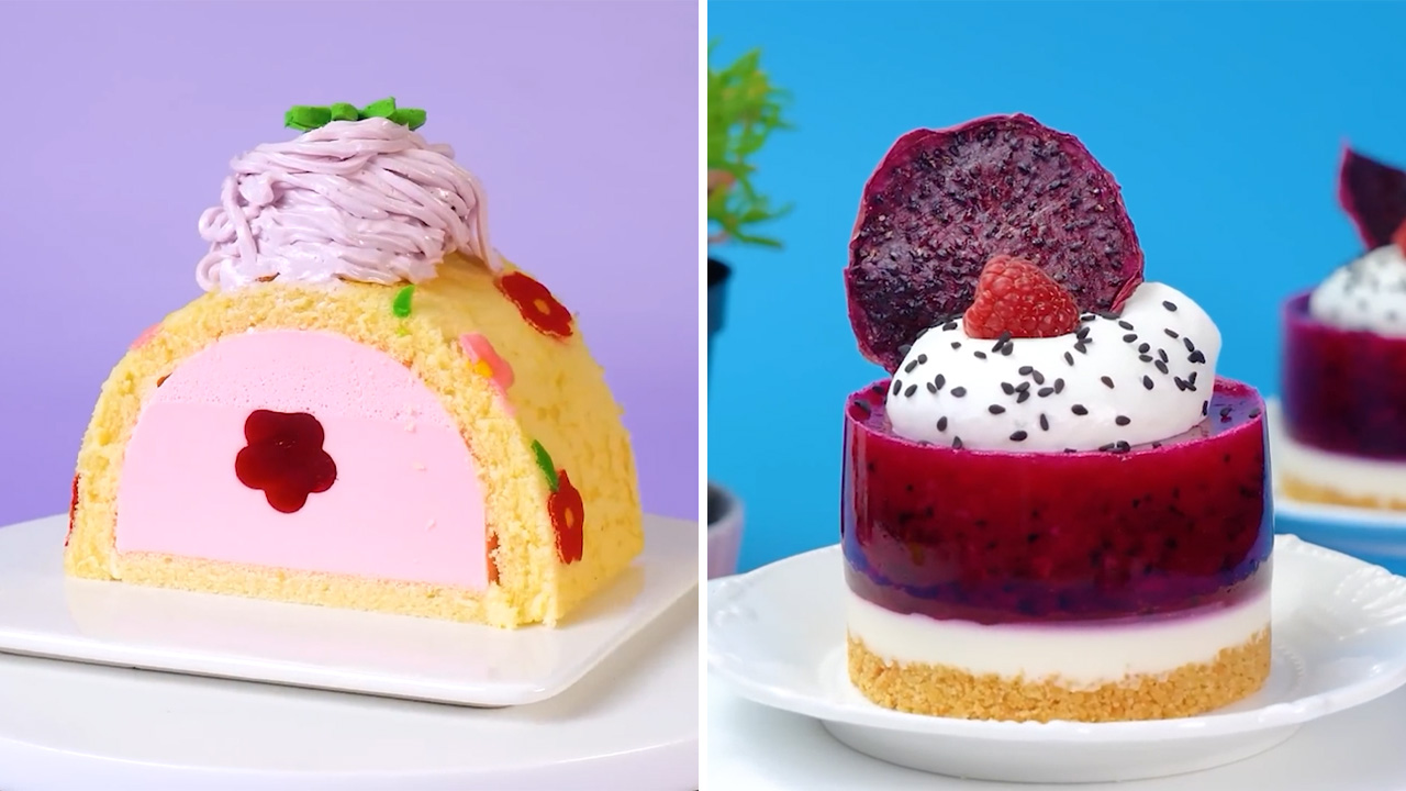 Bloemen Mousse Rol & Drakenfruit Gebak 🍰🌺 | Frisse & Kleurrijke ...