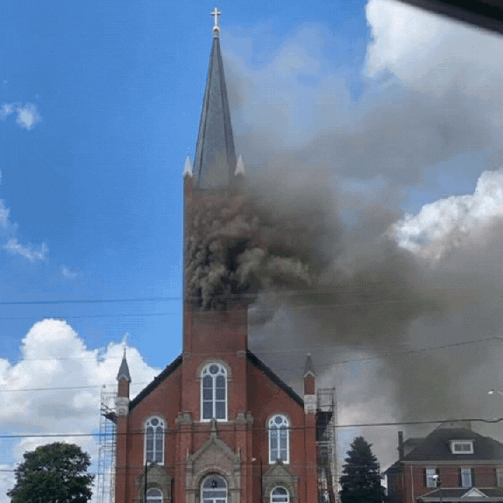 ‘A big loss’: Church steeple, roof collapse in massive Maria Stein fire