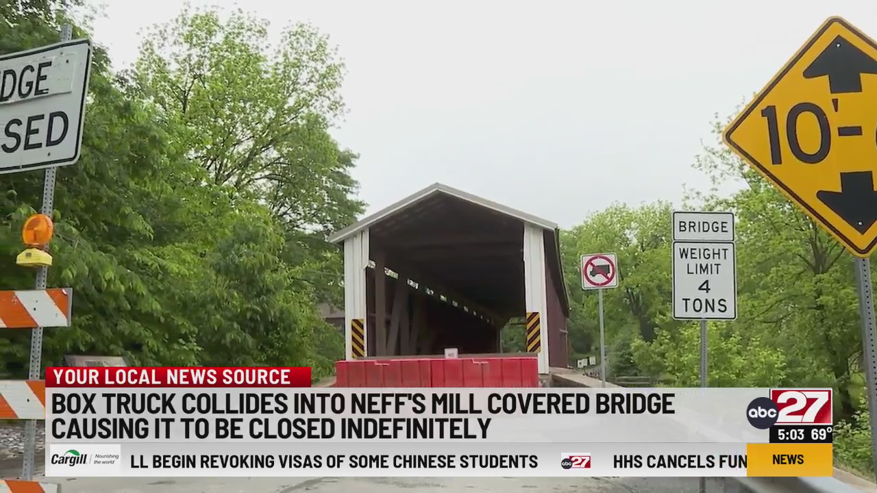 Box truck hits Neff's Mill Covered Bridge; closed indefinitely