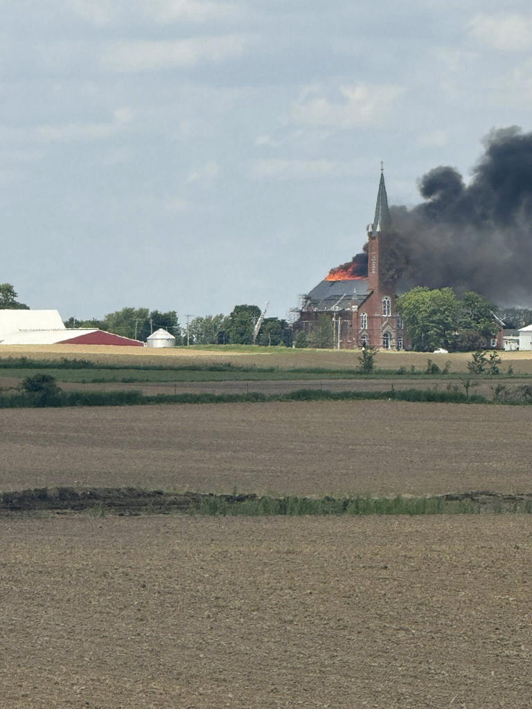 Steeple collapses after fire rips through historic Catholic church