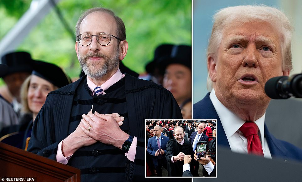 Harvard president takes a swipe at Trump in commencement speech