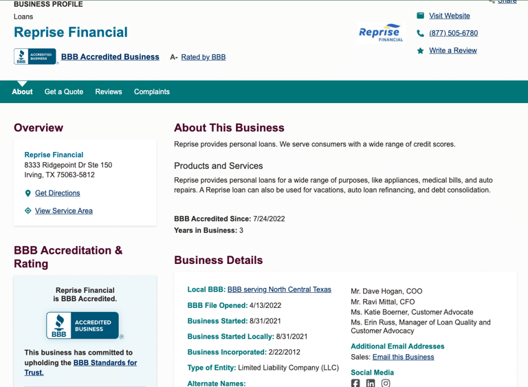 Reprise Financial: Reviews and Ratings