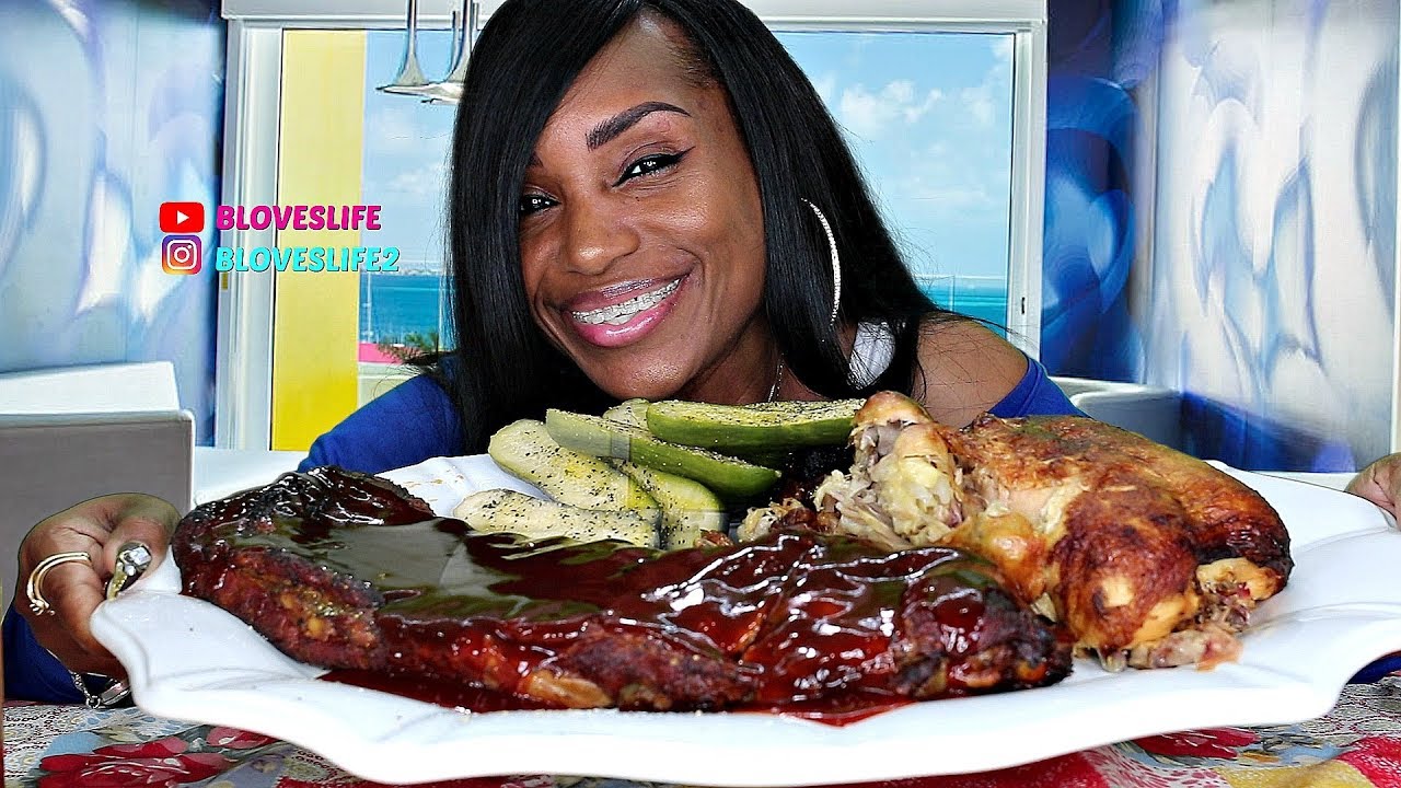 Rotisserie chicken and ribs mukbang combo meal