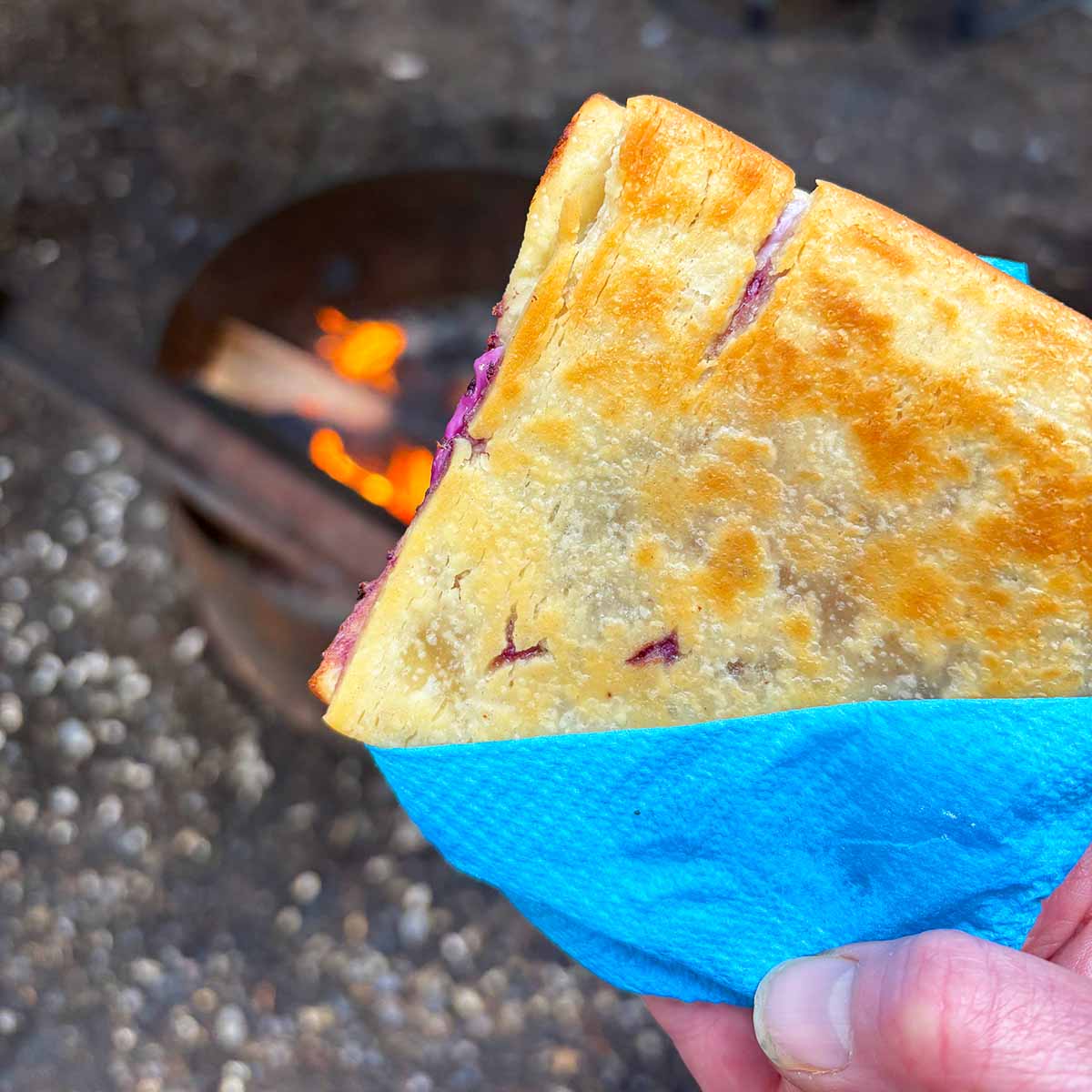 Blueberry pudgy pie (campfire pie)