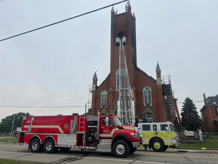 ‘A big loss’: Church steeple, roof collapse in massive Maria Stein fire