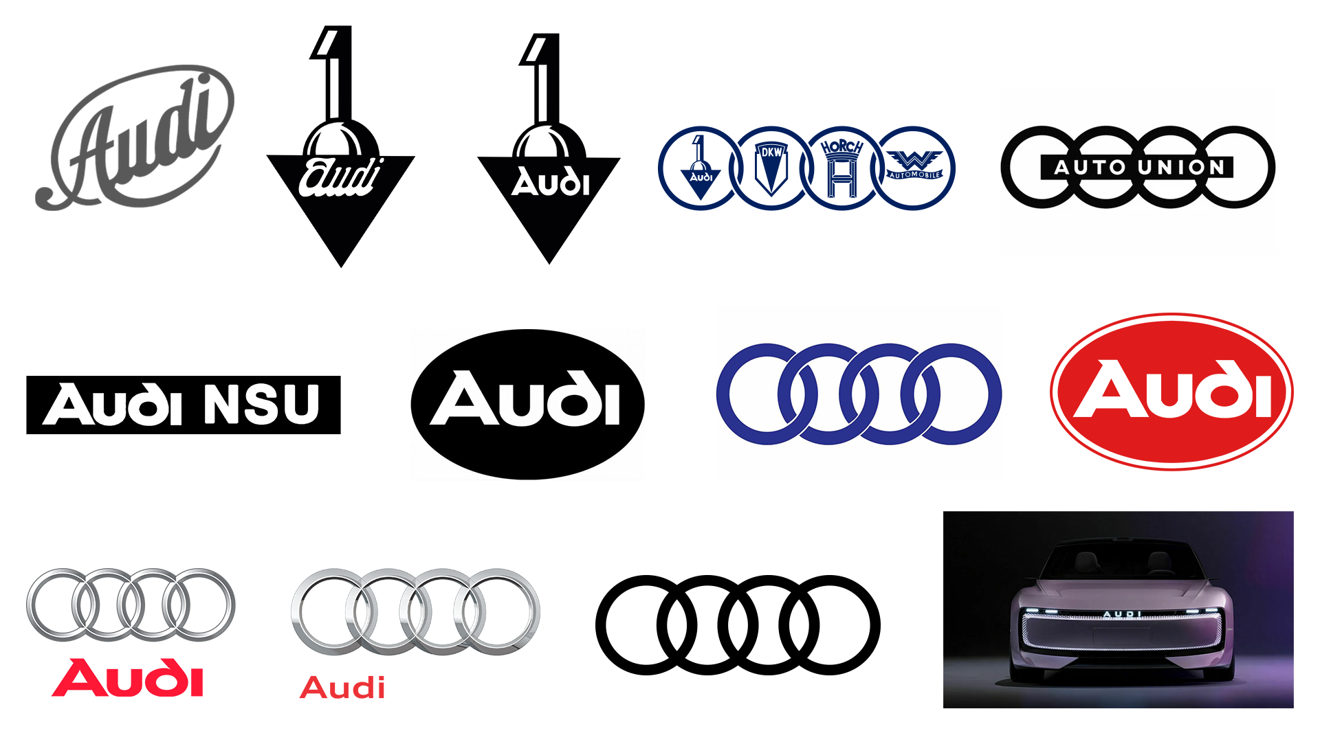 The history of the Audi logo: from script font to mergers and rings