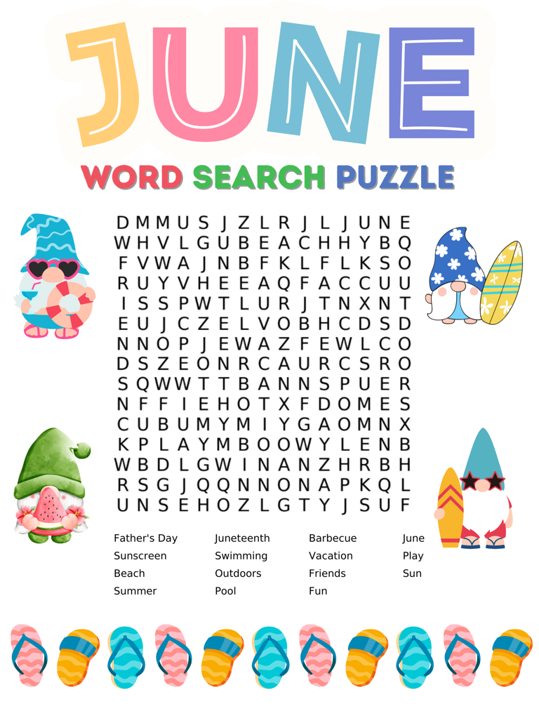 Free Printable June Word Search