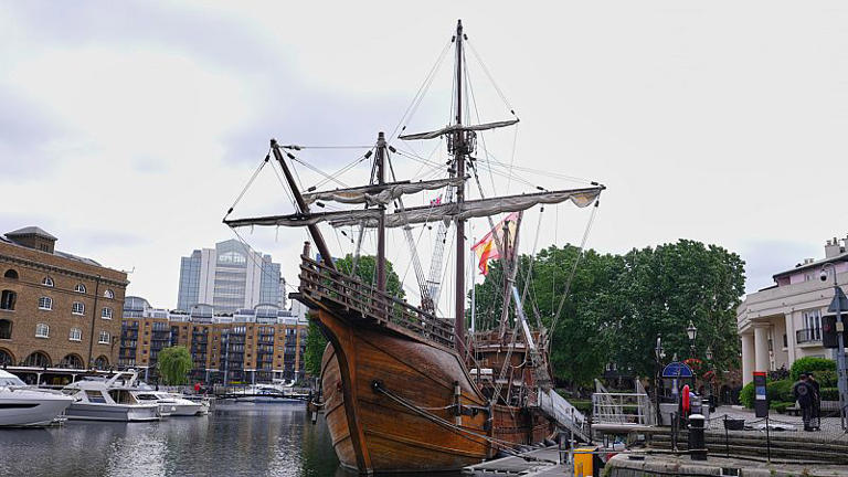 Replica of Columbus’ flagship docks in central London