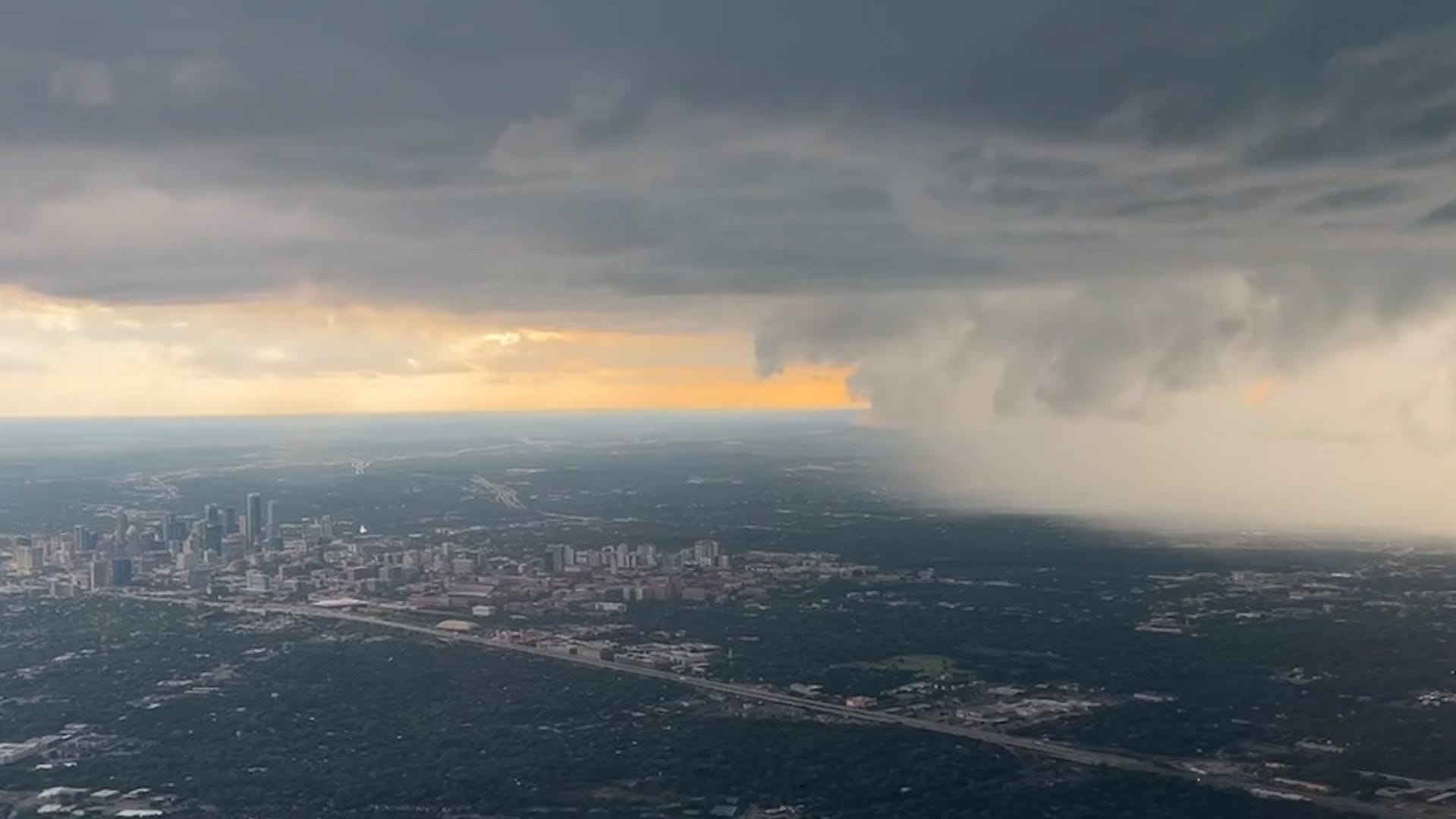 Aerial: Severe Austin storm captured from above