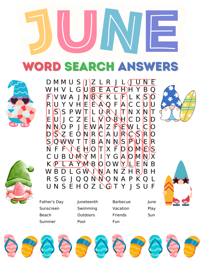 Free Printable June Word Search