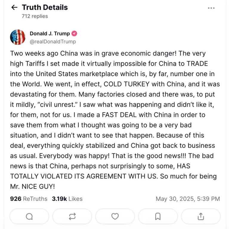 Trump Accuses China Of Violating Preliminary Trade Deal, Says He Saved Their Economy