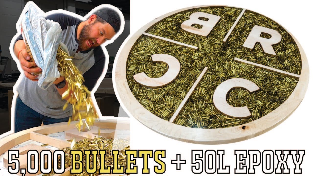 I pour 5,000 bullets & 50L of epoxy into a table!