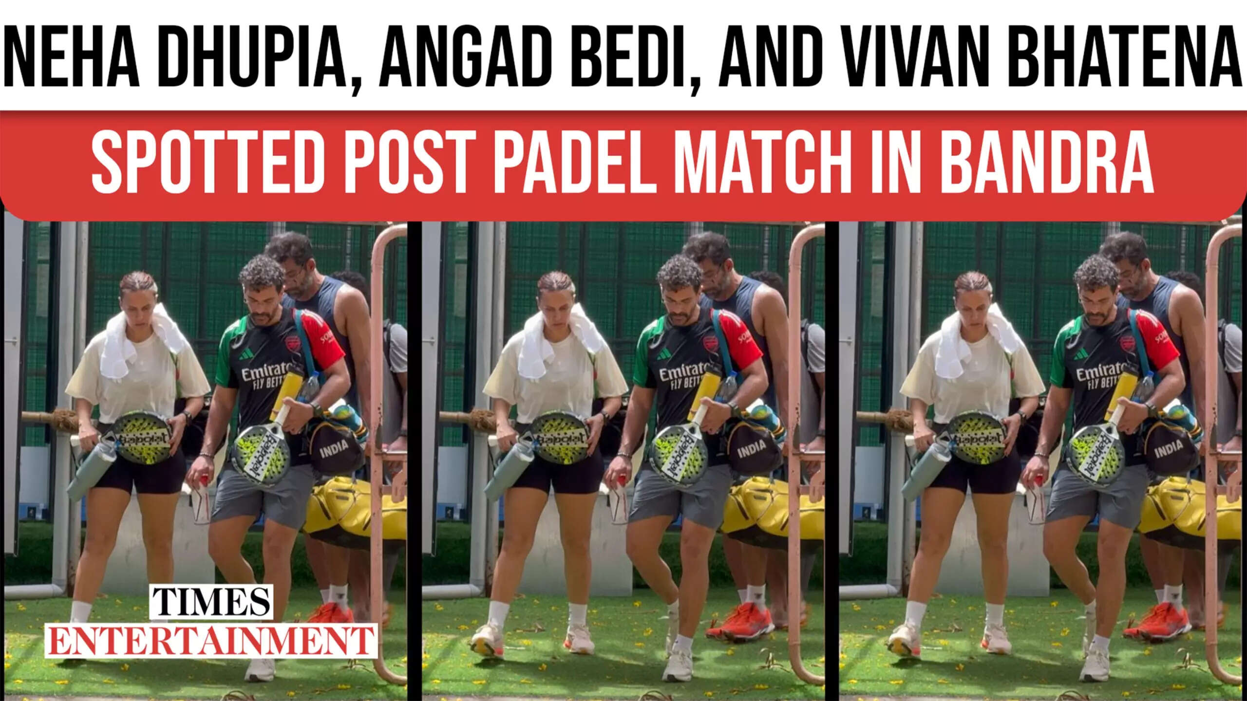 Neha Dhupia, Angad Bedi, and Vivan Bhatena Spotted Post Padel Match in ...