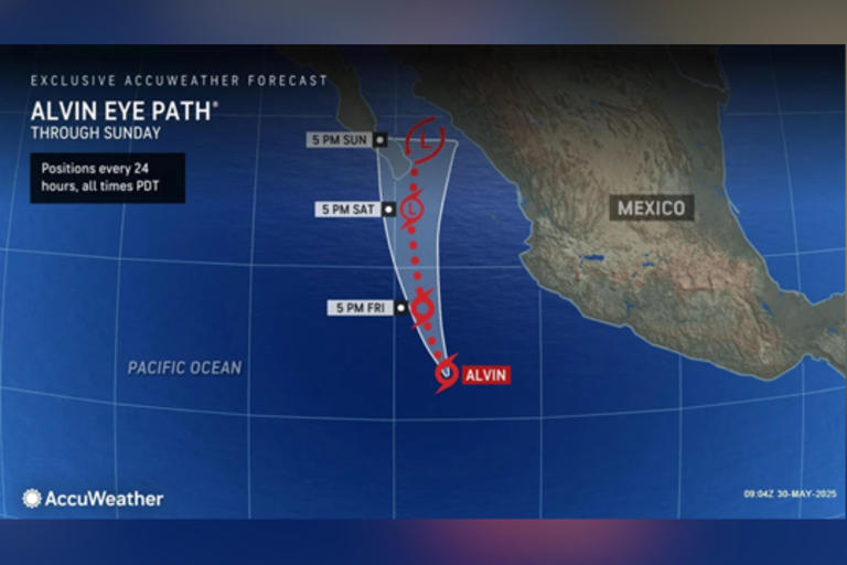 Tropical Storm Alvin path map, update for hurricane season's first storm