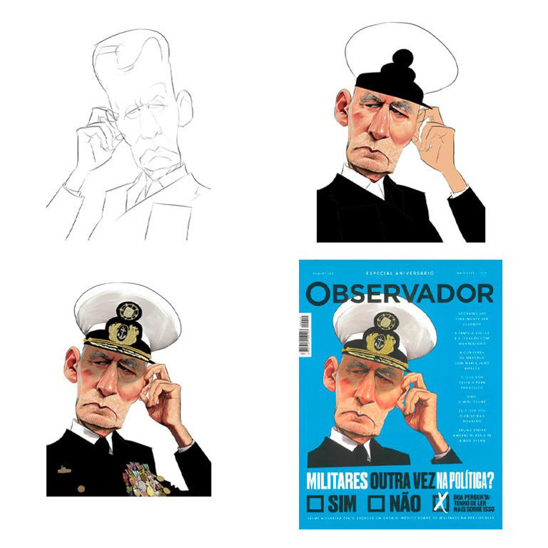 O almirante do rascunho ao desenho final